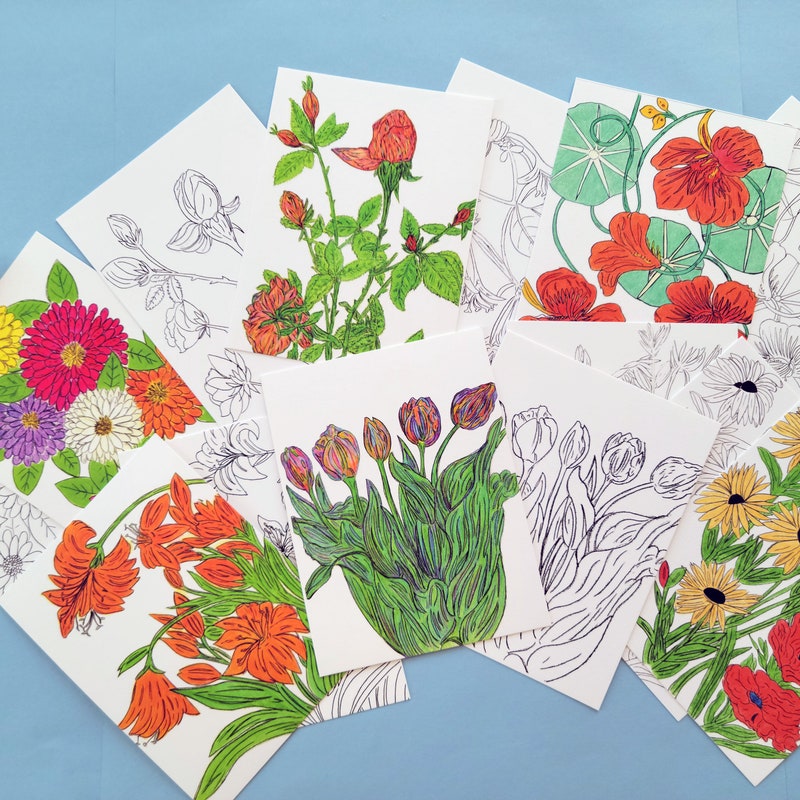 Coloring Postcards - Etsy