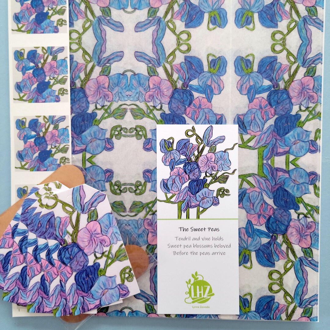 Sweet Pea Vines Tissue Paper Kit: Floral Gift Wrap With Tags - Etsy