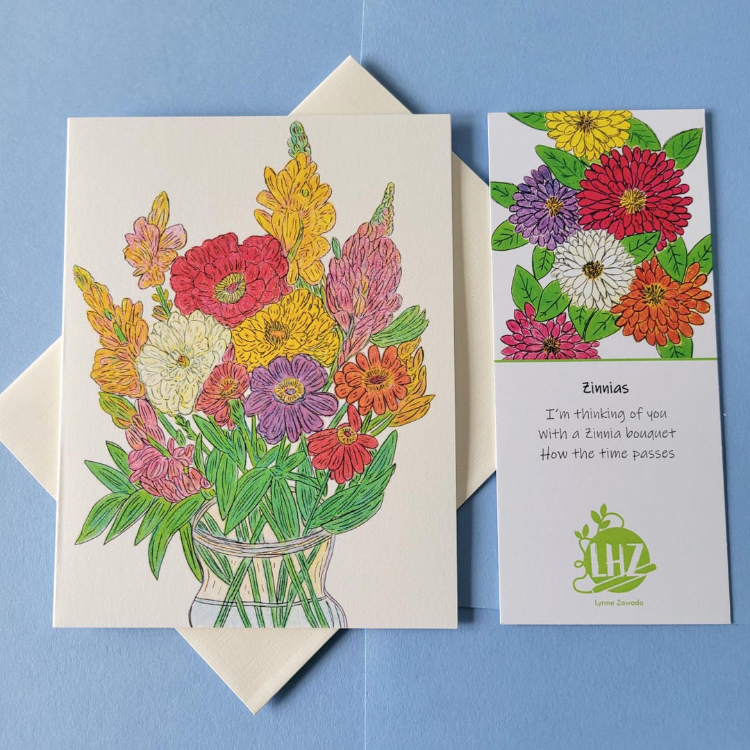 Zinnia Bouquet Note Card, A Blank, Floral Bouquet Greeting Card With a ...