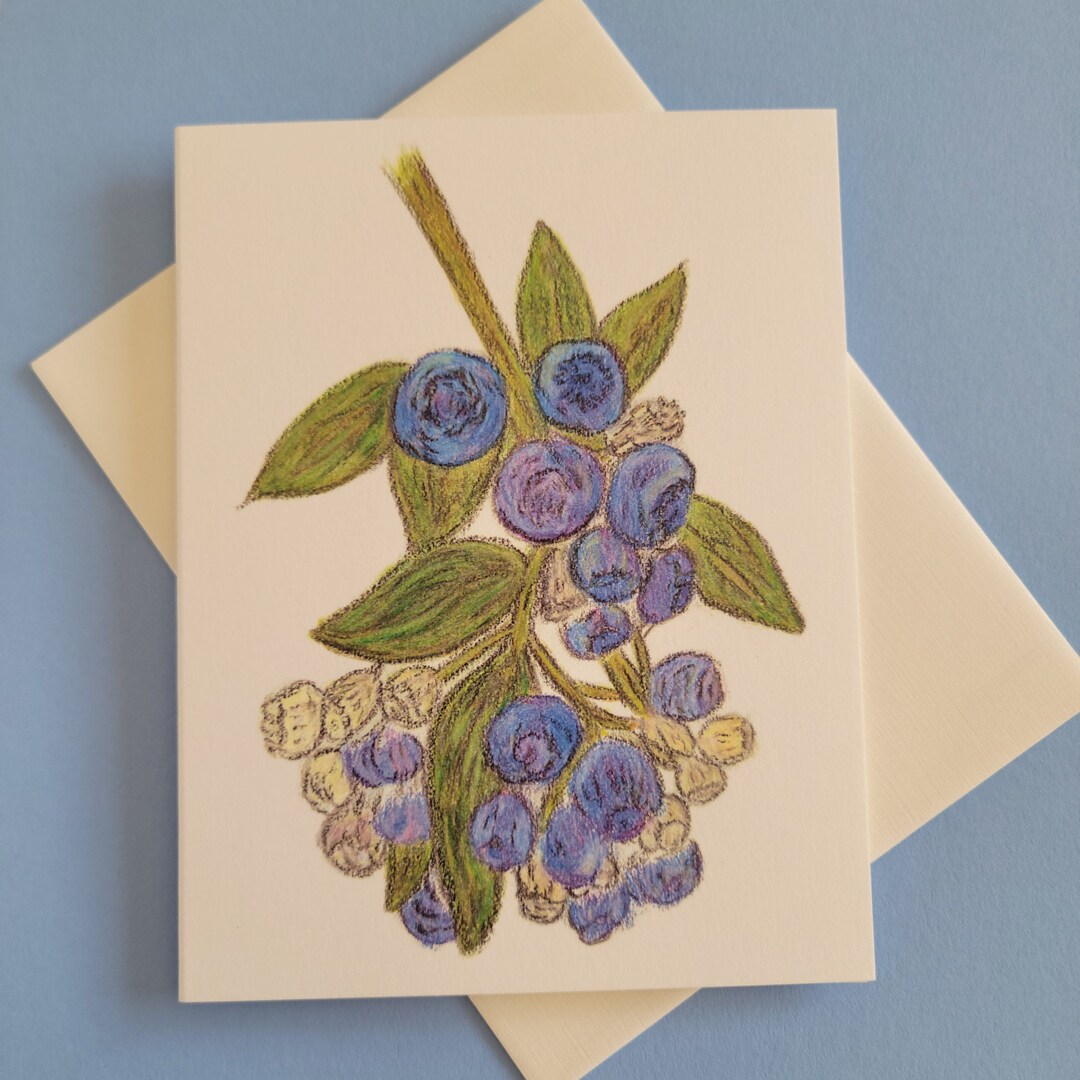 Blueberry Note Cards, Six Blank Note Cards, Berry Note Cards ...