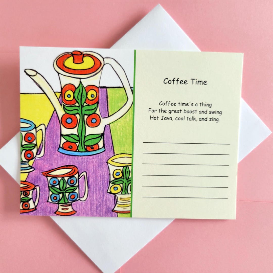 Coffee Invitation Card: Hand Illustrated Vintage Coffee Set With Lined ...