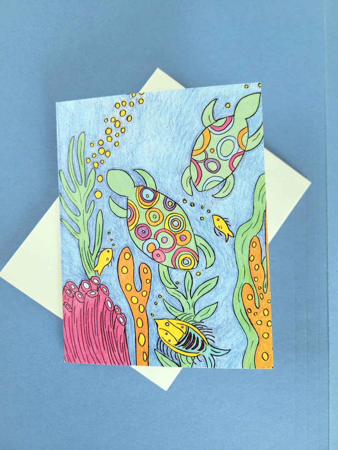 Sea Turtles Card: an Aquatic Note and Greeting Card With Bookmark - Etsy