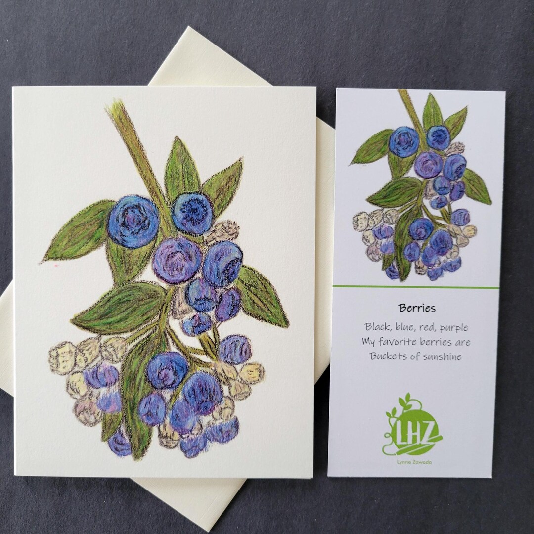 Blueberry Note Card, A Folded Note Card With a Haiku Greeting and ...