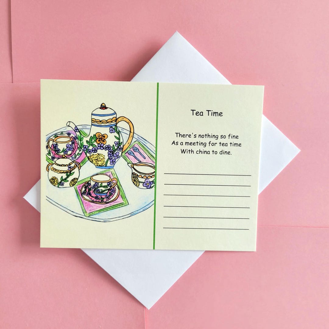 Tea Party Invitation & Thank You Card: Hand-illustrated Note With Lined ...