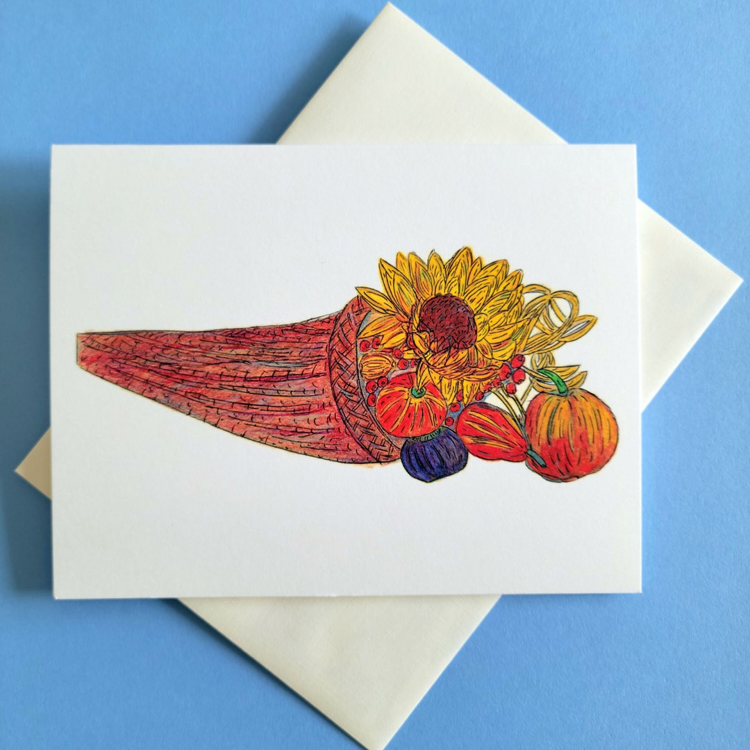 Cornucopia Note Card Set, Six Blank Note Cards, Thanksgiving Cards ...