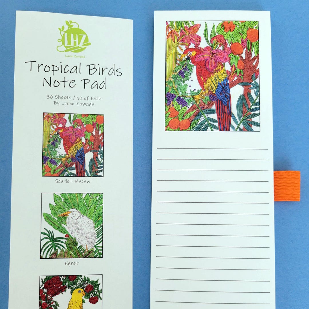 Tropical Birds Note Pad, Magnetic Refrigerator Notepad With Pen Holder ...