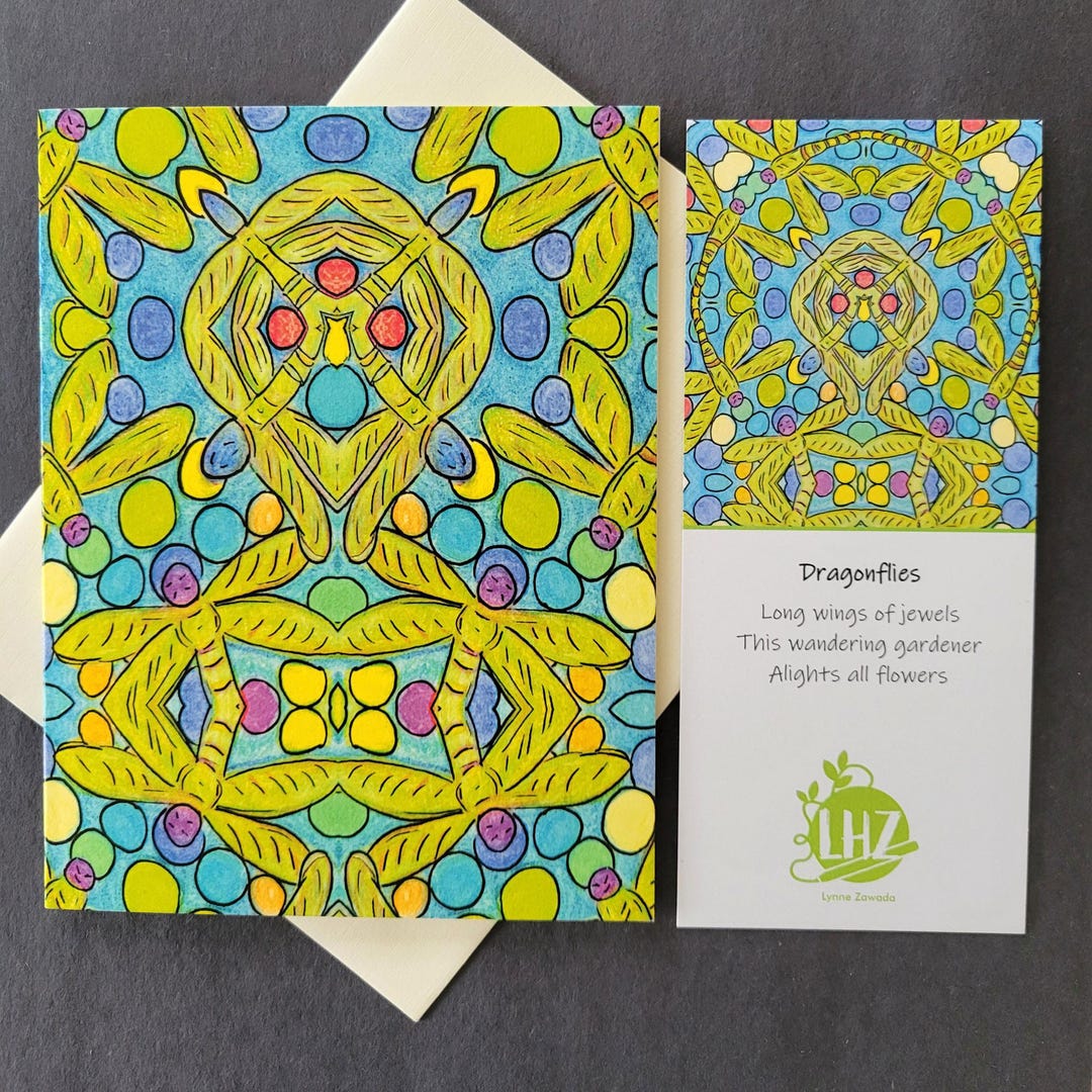 Dragonflies Card, A Folded Note Card With a Haiku Greeting and Bookmark ...