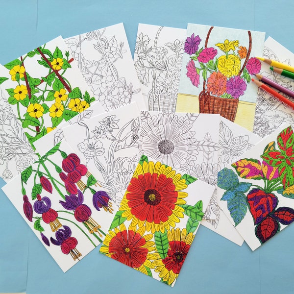 Coloring Postcards - Etsy