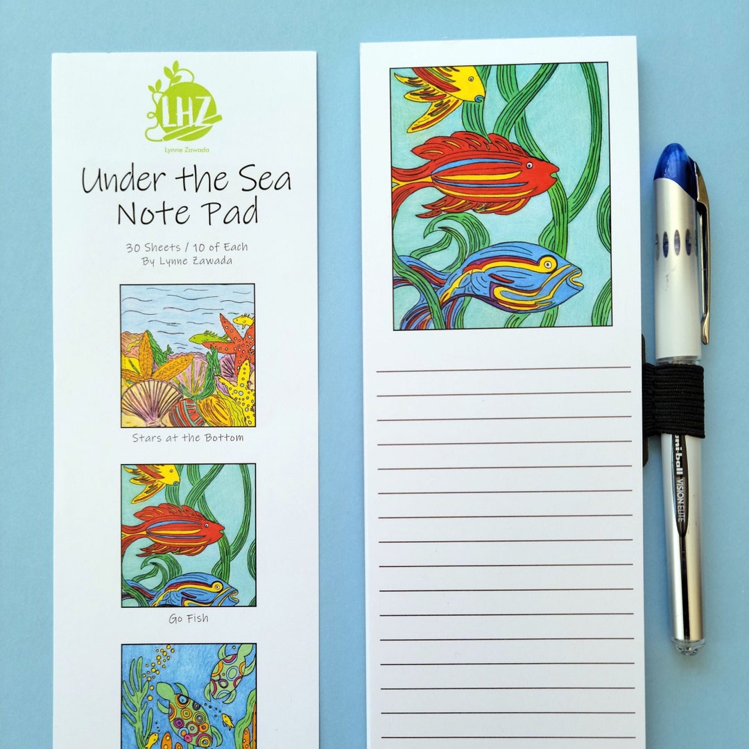 Under the Sea Notepad: Hand-drawn Aquatic Life, Magnetic Refrigerator ...