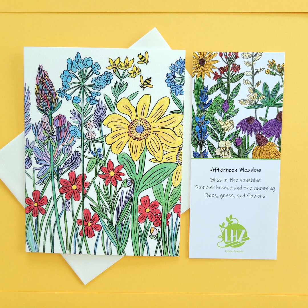 Summer Meadow Note Card: Hand-drawn Floral With Haiku Poem - Etsy