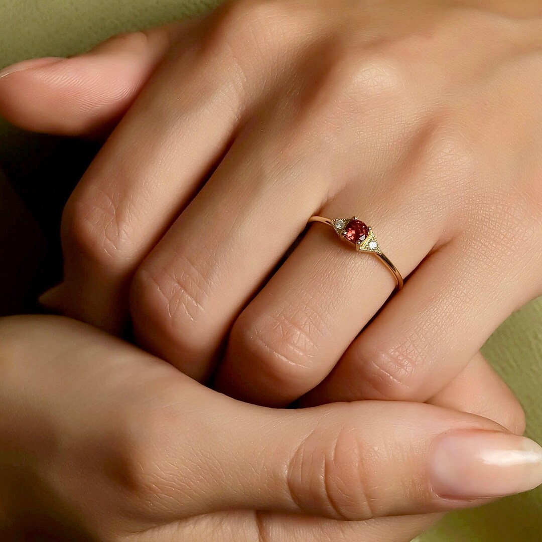 Gold Garnet Ring, Stackable Gold Garnet Ring, 14K Garnet Ring, Gold ...