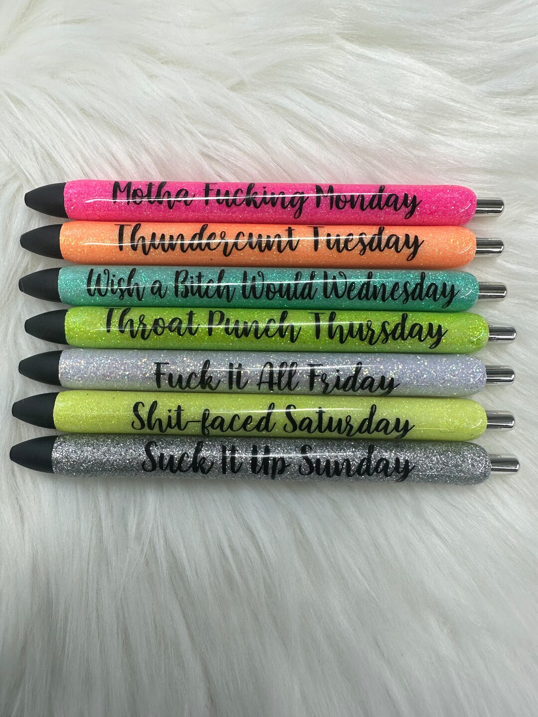 Set of 7 Days of the Week Glitter Epoxy Gel Pens, Sassy Epoxy Glitter ...