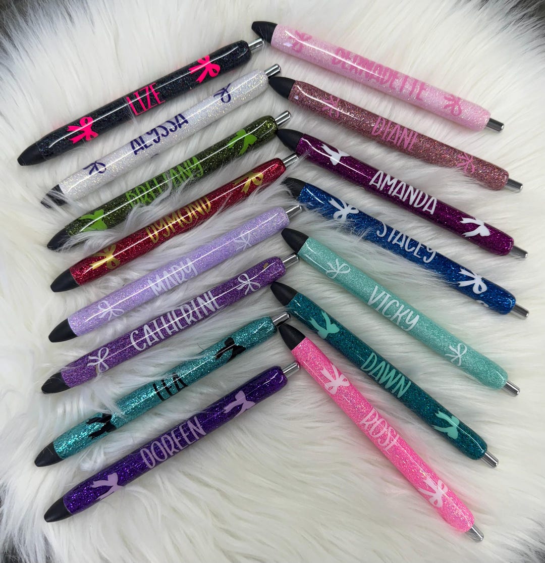 Custom Bow Pens You Pick Glitter Color and Bow Color Bows Personalized ...