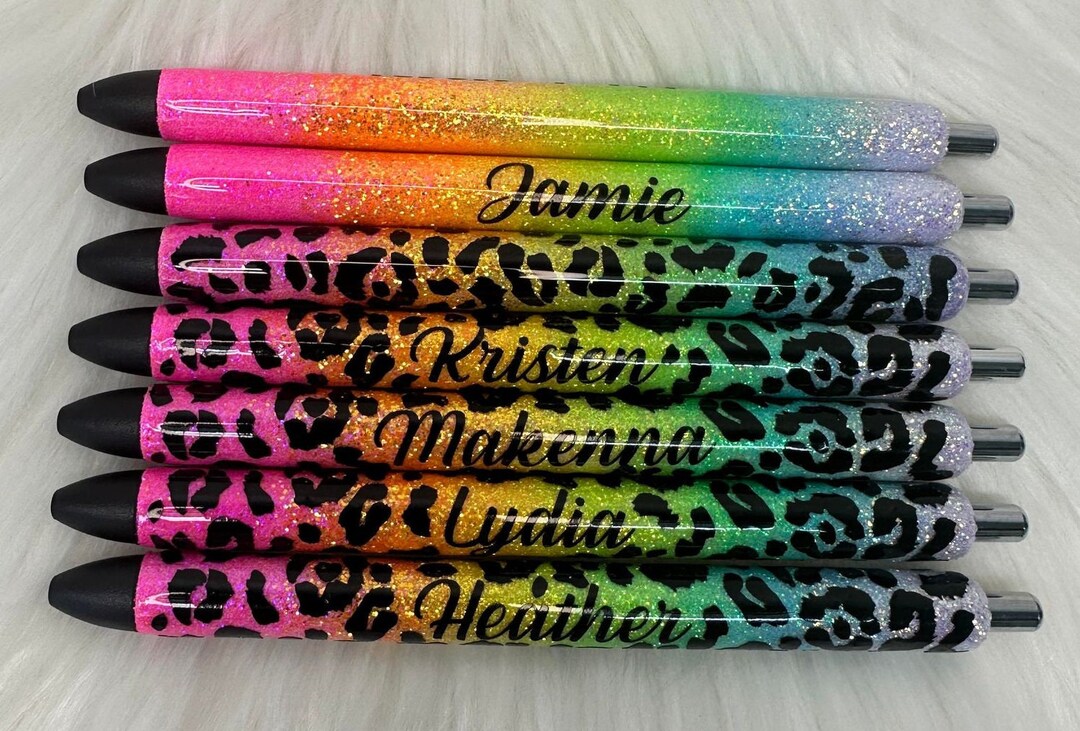 Neon Leopard Personalized Epoxy Glitter Black Ink Pen: Refillable - Etsy