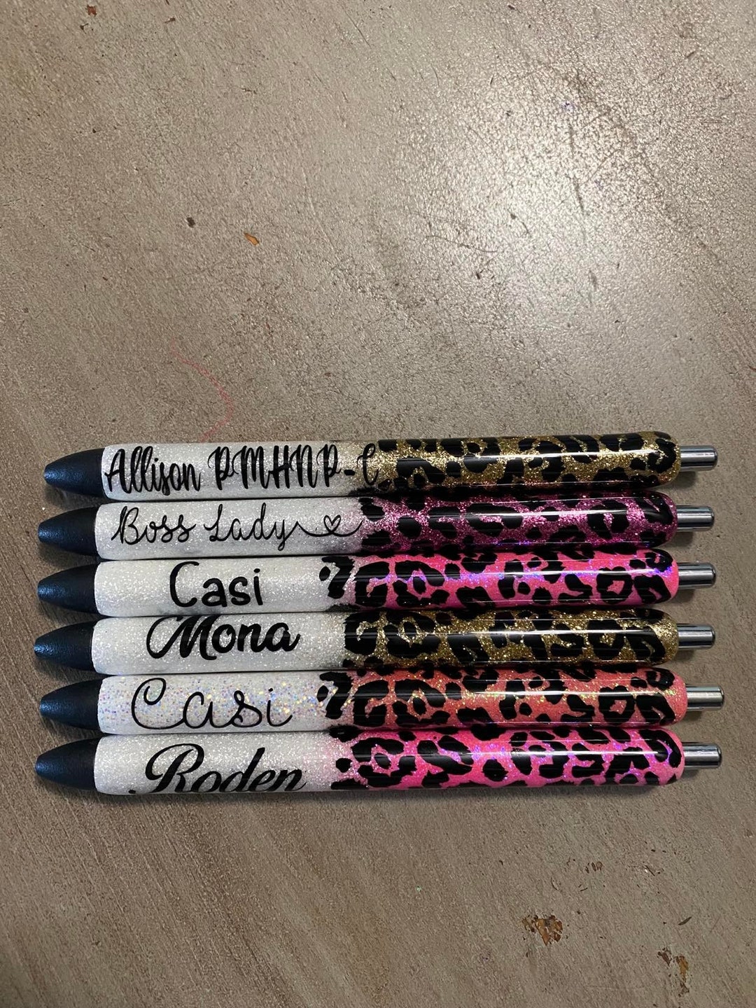 Personalized Half Leopard Epoxy Glitter Black Ink Pen: Refillable - Etsy