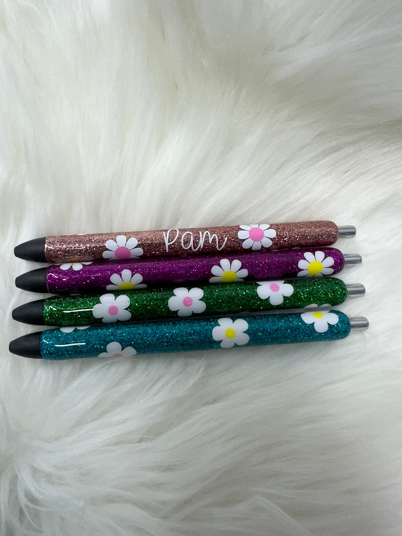 Personalized Spring /flowers Epoxy Glitter Black Ink Pen: Refillable - Etsy