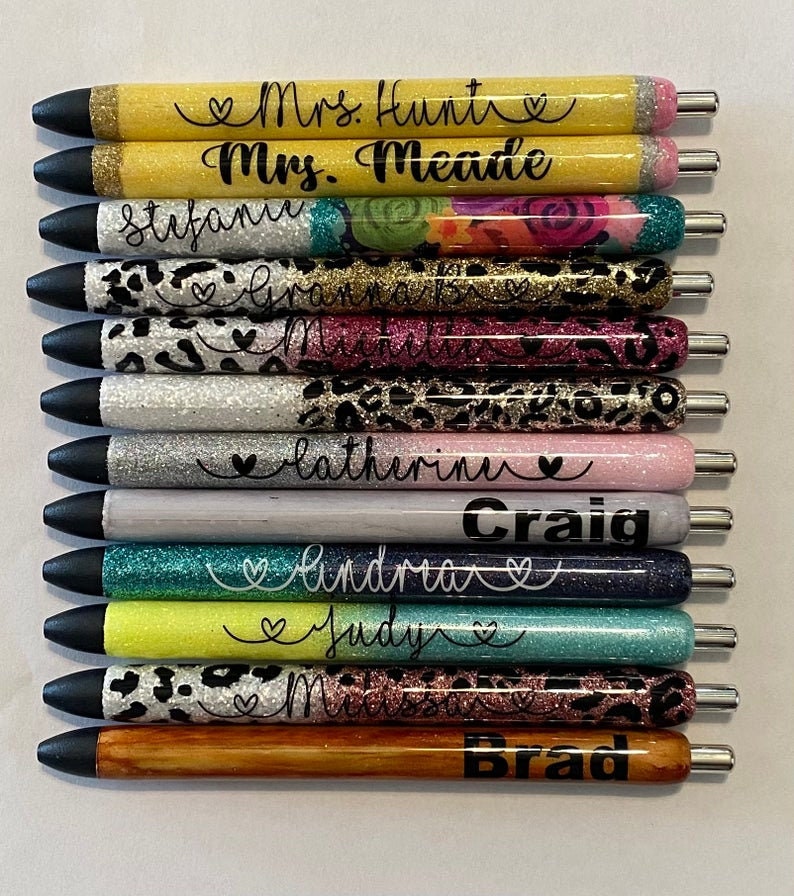 Personalized Epoxy Glitter Black Ink Pen: Refuillable - Etsy