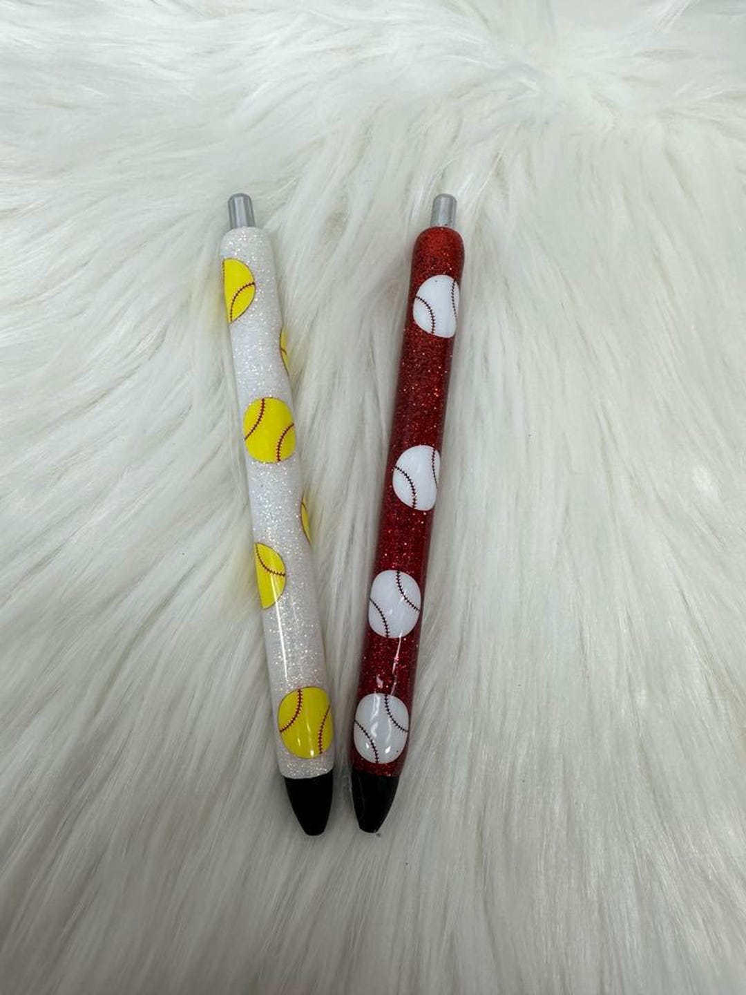 Softball Baseball Pens Personalized Epoxy Glitter Bow Black Ink Pen ...