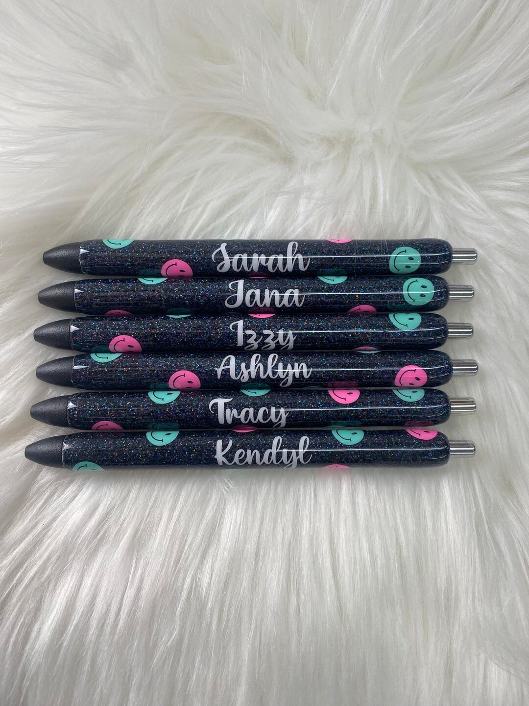 Smiley Face Happy Face Emoji Personalized Epoxy Glitter Black Ink Pen ...