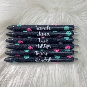 Smiley Face Happy Face Emoji Personalized Epoxy Glitter Black Ink Pen ...