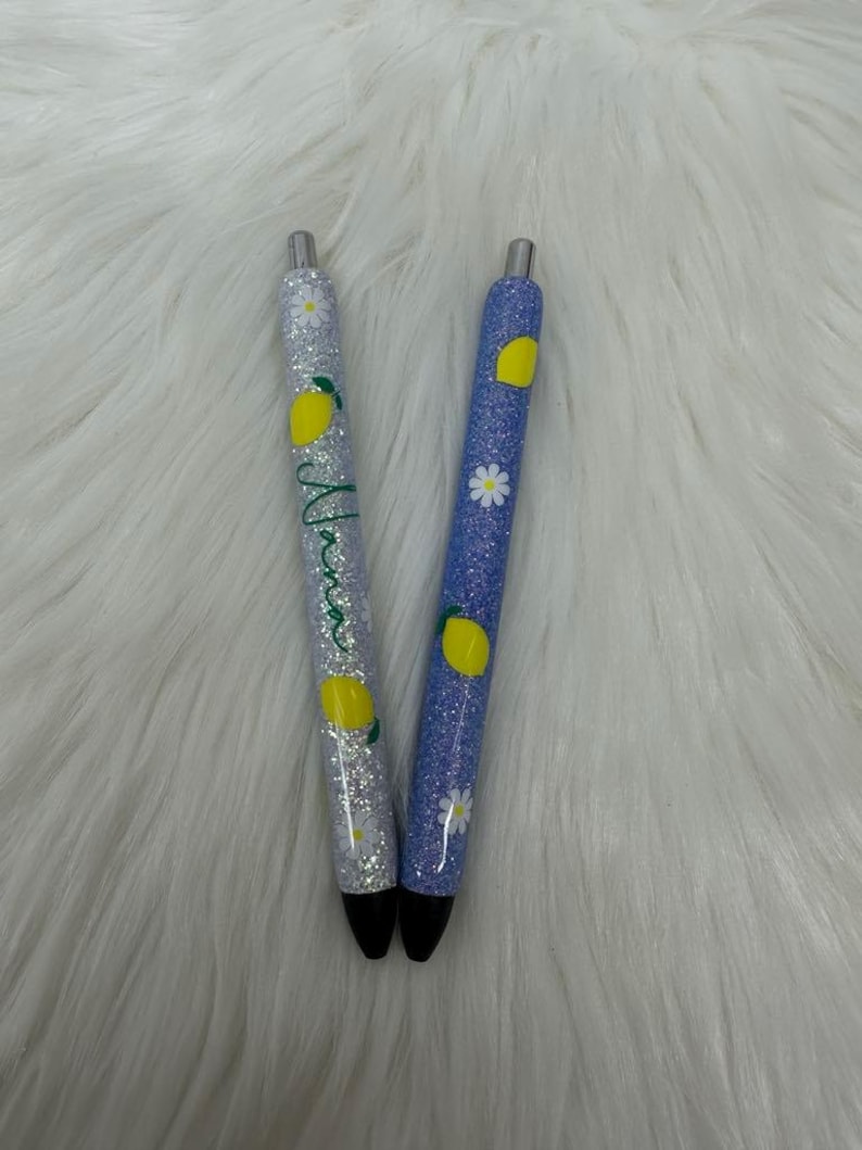 Lemon Personalized Epoxy Glitter Black Ink Pen: Refillable - Etsy