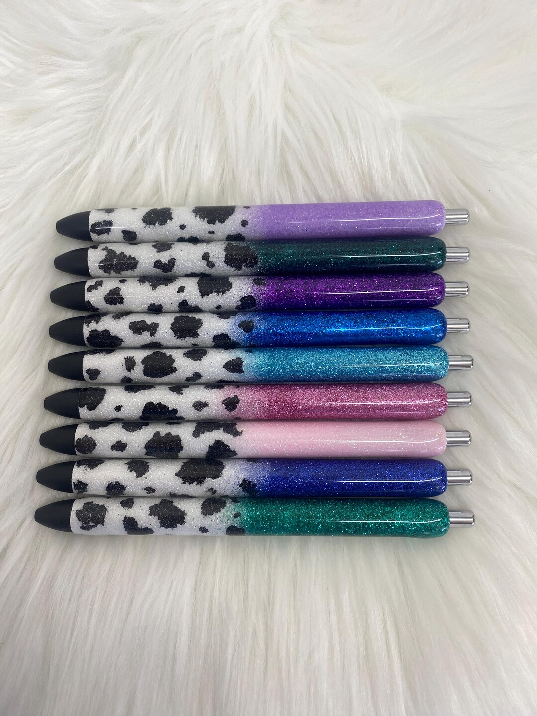 Cow Hide(ink Design) Personalized Epoxy Glitter Black Ink Pen ...