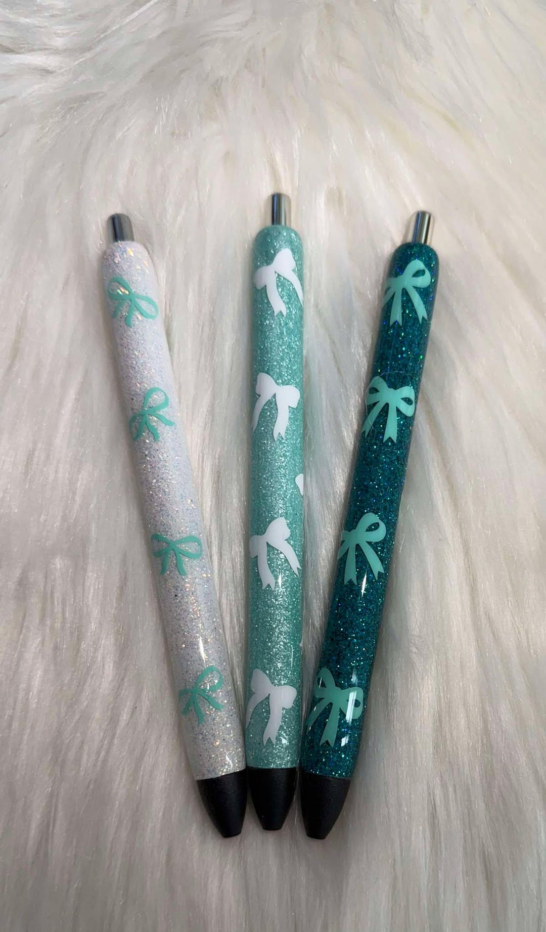 Mint Bow Personalized Epoxy Glitter Bow Black Ink Pen: Refillable - Etsy