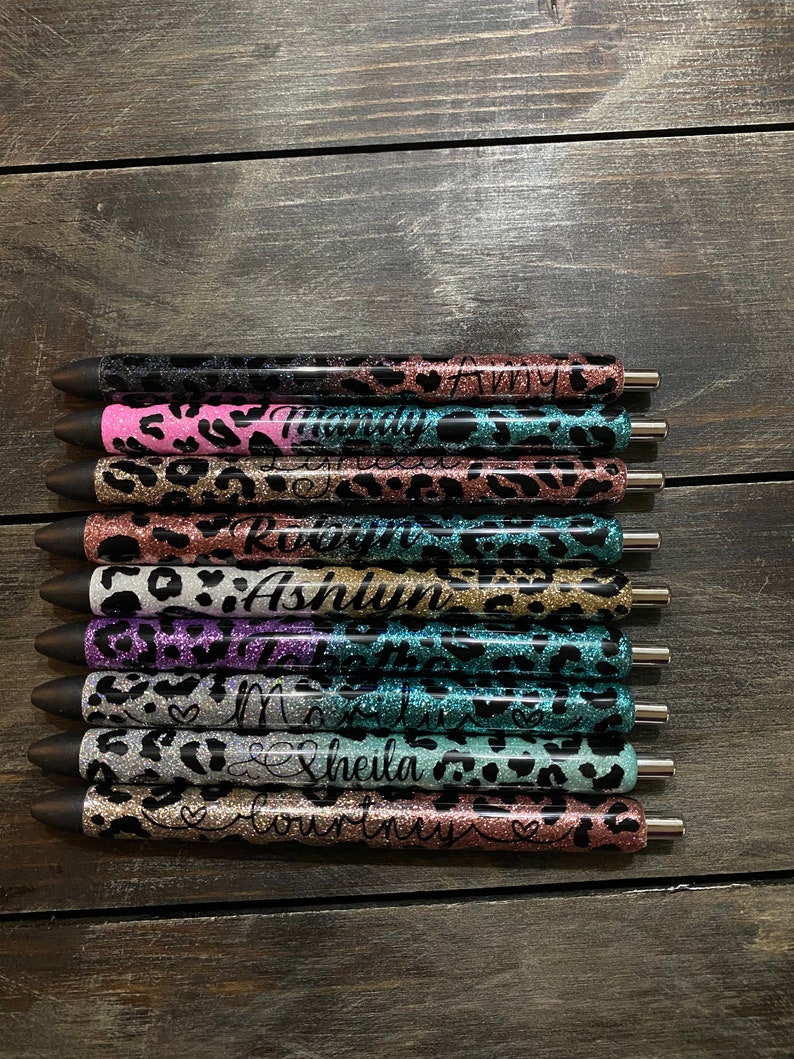 Personalized Leopard Epoxy Glitter Black Ink Pen: Refuillable - Etsy