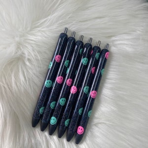Smiley Face Happy Face Emoji Personalized Epoxy Glitter Black Ink Pen ...