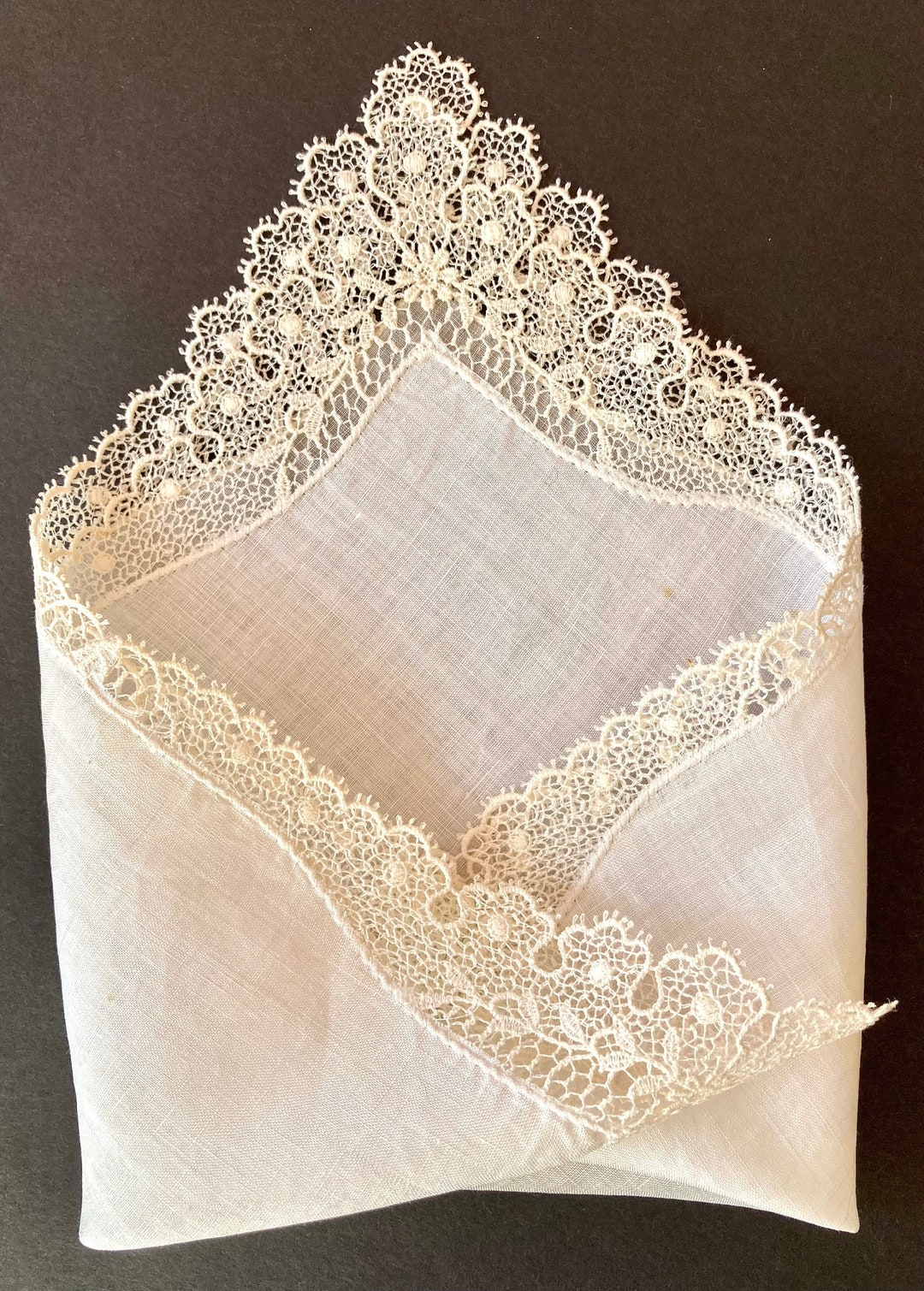 Vintage Swiss Hankie, Handkerchief, Fine Linen, White Lace Border ...