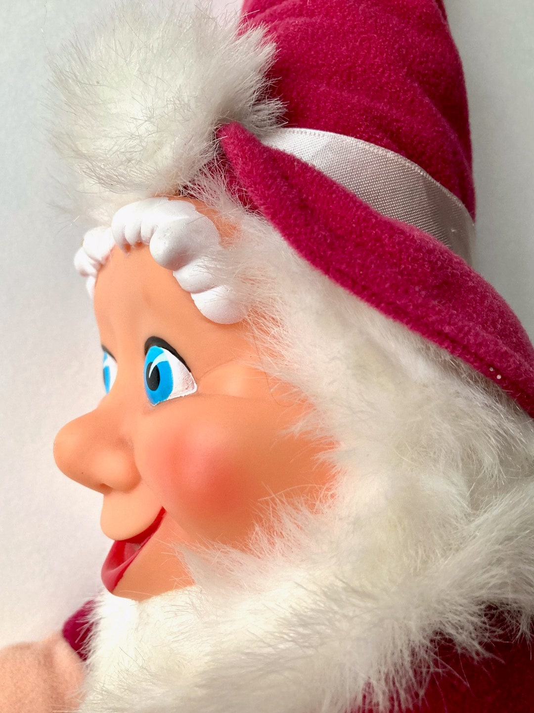 Vintage Rubber Plastic Face Plush Happy Elf Doll Toy Purple Gnome ...