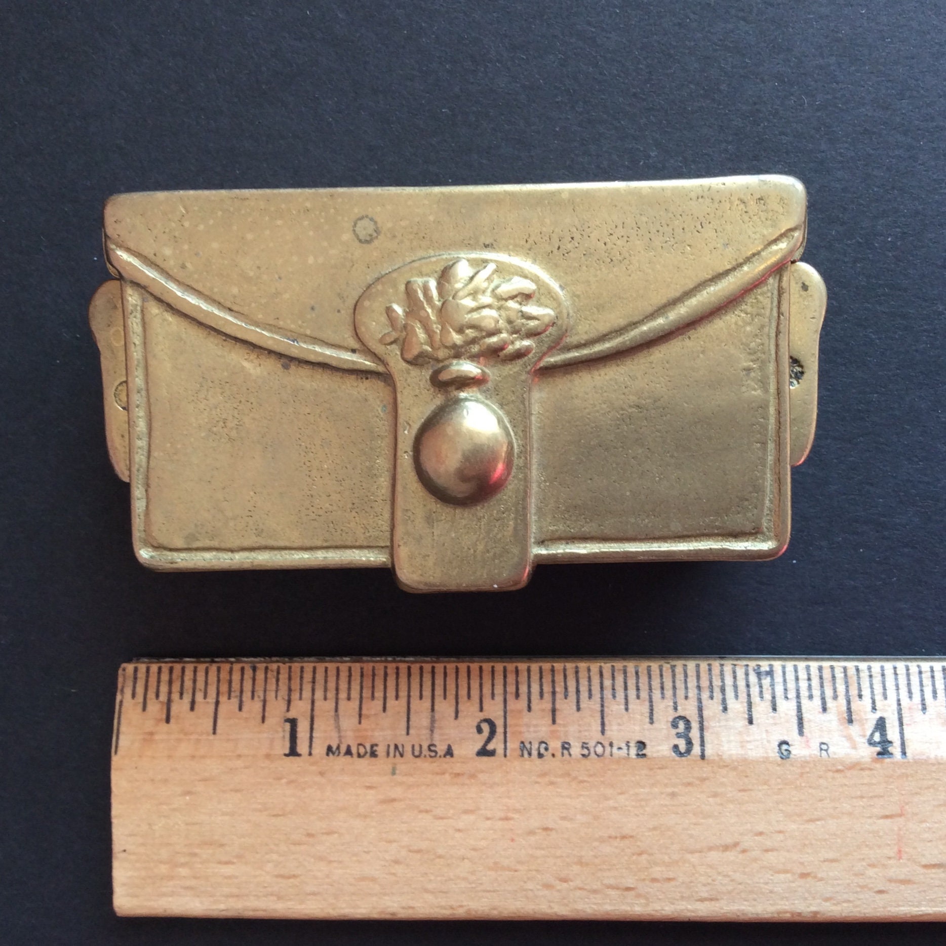 Vintage Brass Container Brass Stamp Box Brass Satchel Shaped | Etsy