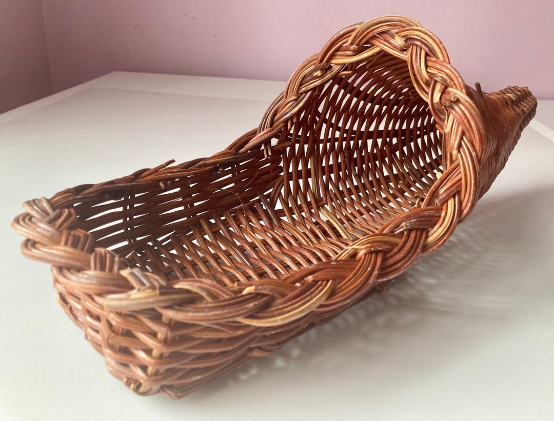 Fall Vintage Wicker Cornucopia Horn Basket, Boho Thanksgiving Decor ...