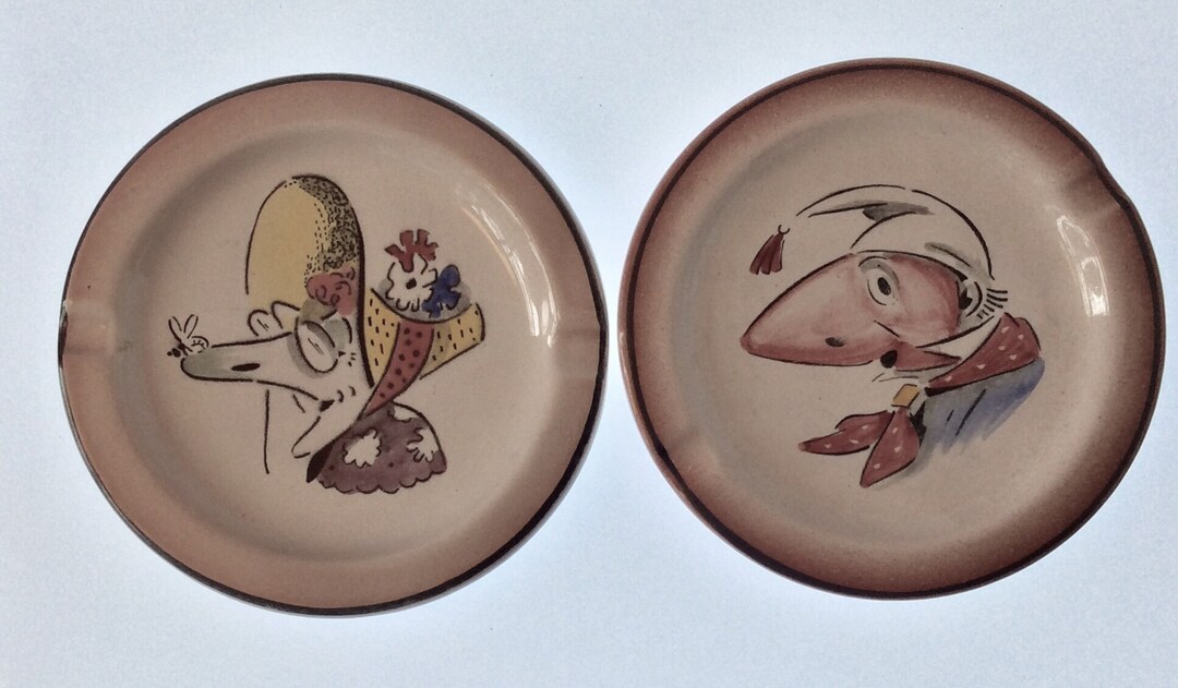 Vintage Swiss Ceramic Plates, Set of 2, Swiss Folk Art Pottery Trinket ...