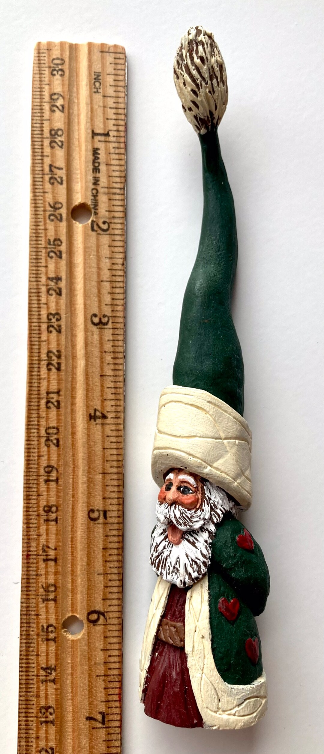 Tall Skinny Folk Santa Christmas Folk Art Heart Santa, Signed, Clay or ...