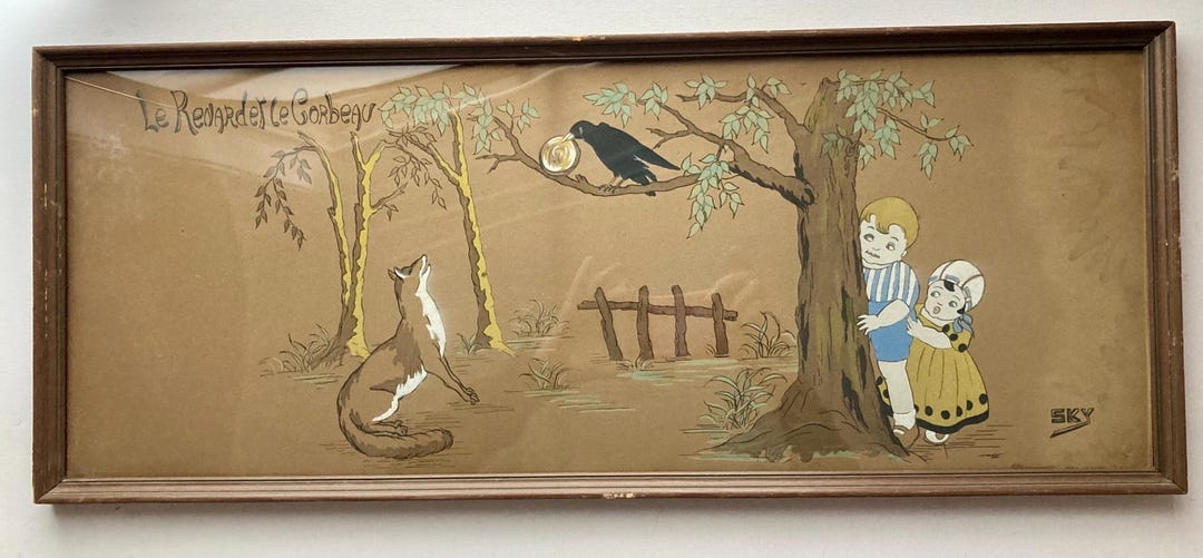 Le Renard Et Le Corbeau Poster, France C. 1950, 10” X 26” Artist: Sky ...