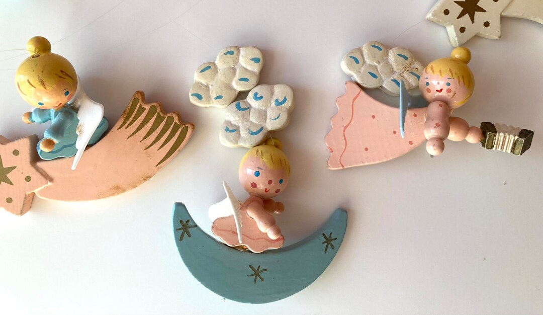 Vintage Irmi Nursery Crib Mobile Angels Clouds Moon Stars in Original ...