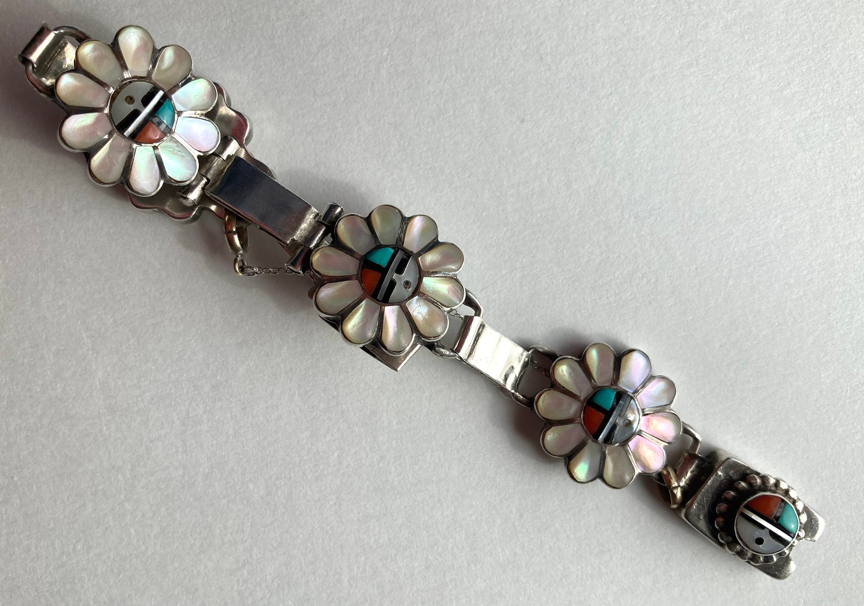 Vintage Zuni Sunface Squash Blossom Link Bracelet Hallmark - Etsy