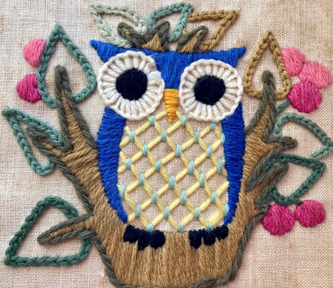 Vintage Sweet Small Hand Embroidered Owl Picture Framed - Etsy