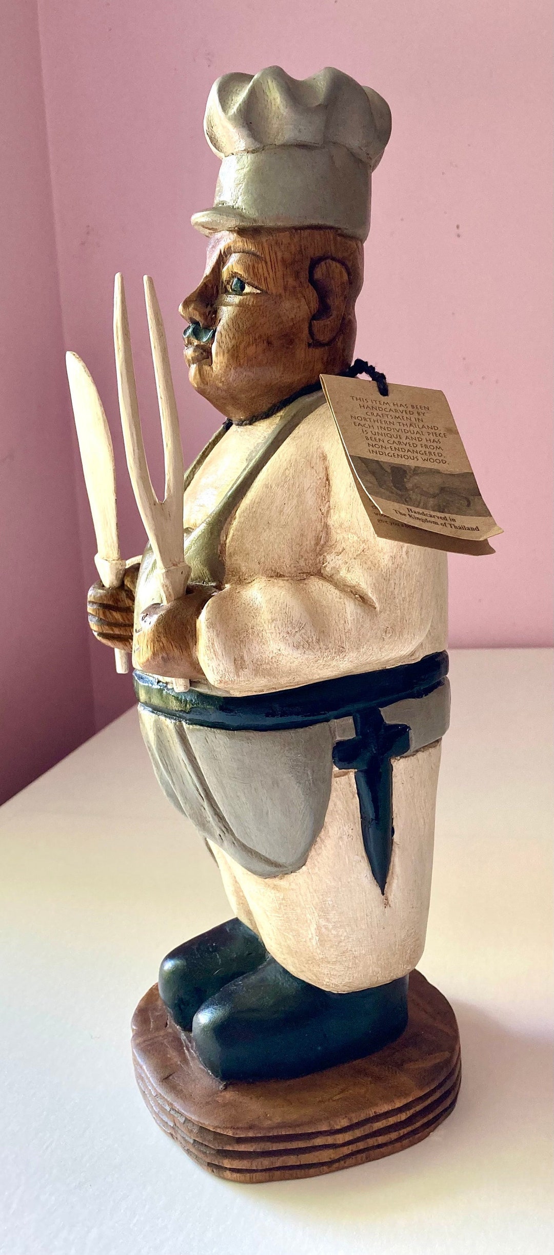 Vintage Wooden Hand Carved Chef Figure Statue 16in Tall - Etsy
