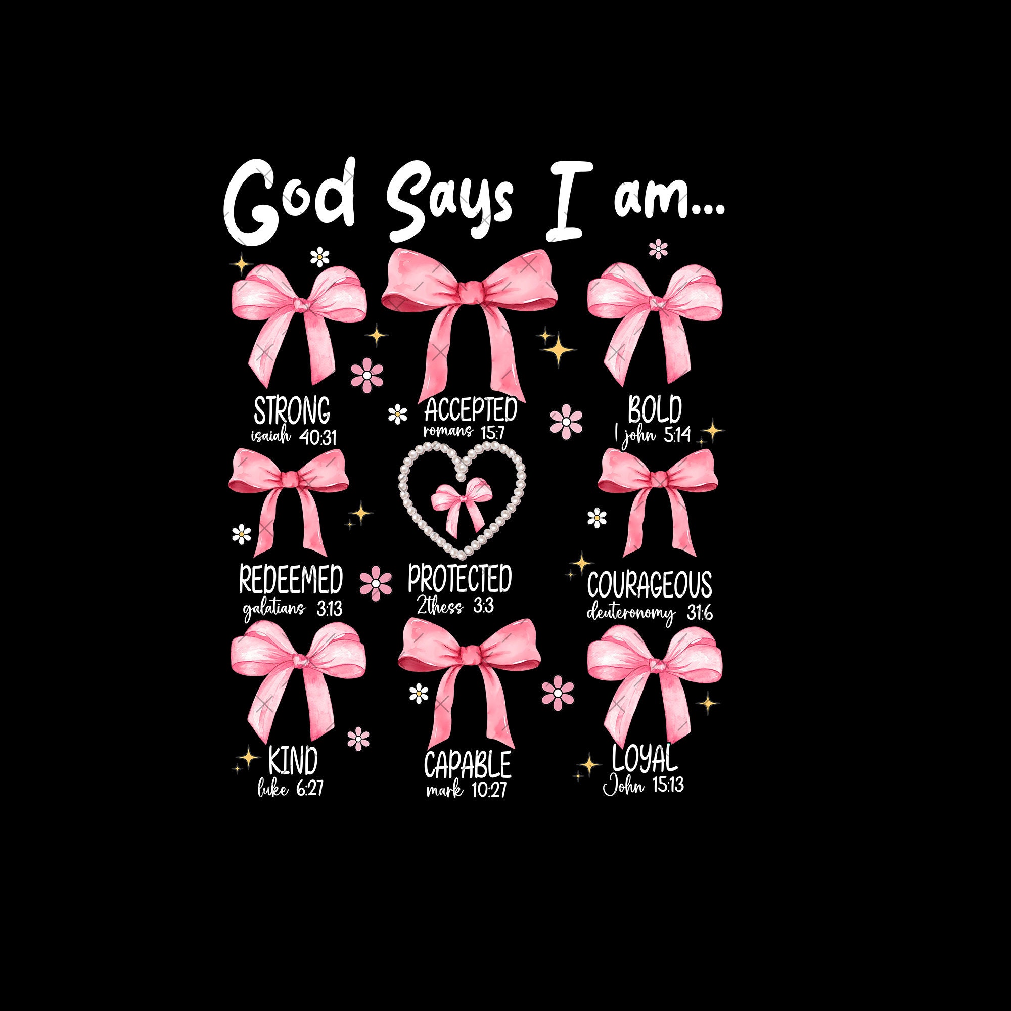 God Says I Am PNG, Christian Coquette Bows Png, Floral Cross Png ...