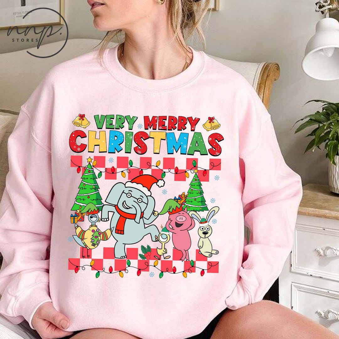 Very Merry Christmas Elephant & Piggie Sweatshirt, Cute Children’s Book ...