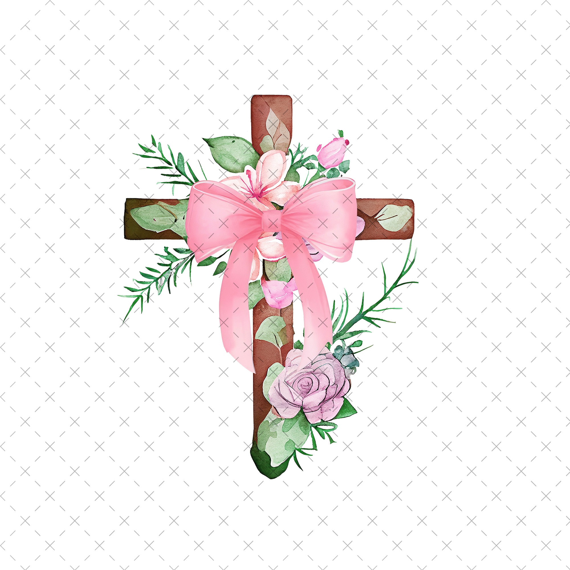 Christian Coquette Bows Png, Floral Cross Png, Christian Png, Pink Bows ...