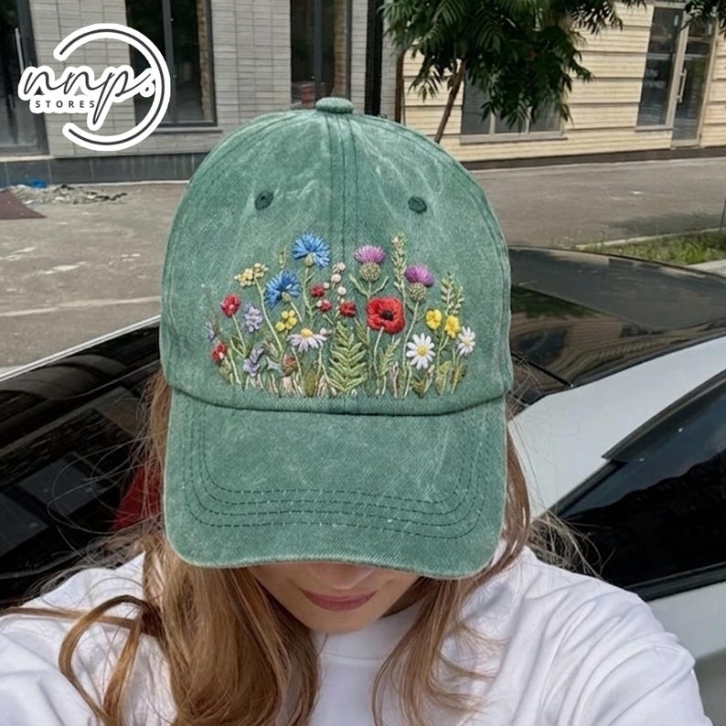 Embroidered Wildflower Dad Hat, Floral Hat, Custom Nature Lover ...