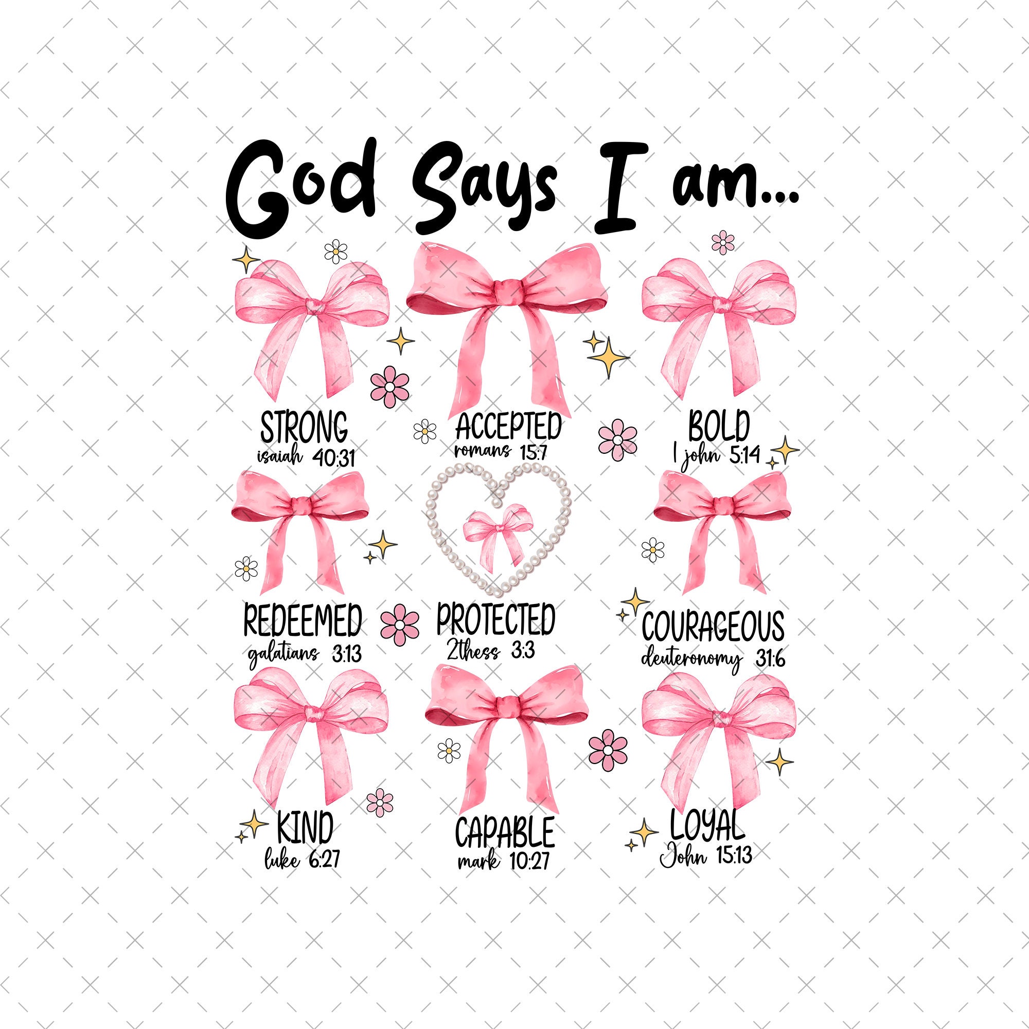 God Says I Am PNG, Christian Coquette Bows Png, Floral Cross Png ...