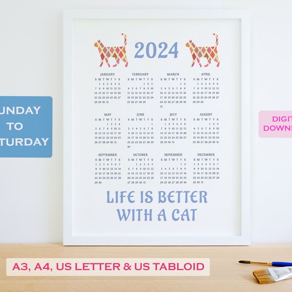 2024 Cat Calendar Desk - Etsy