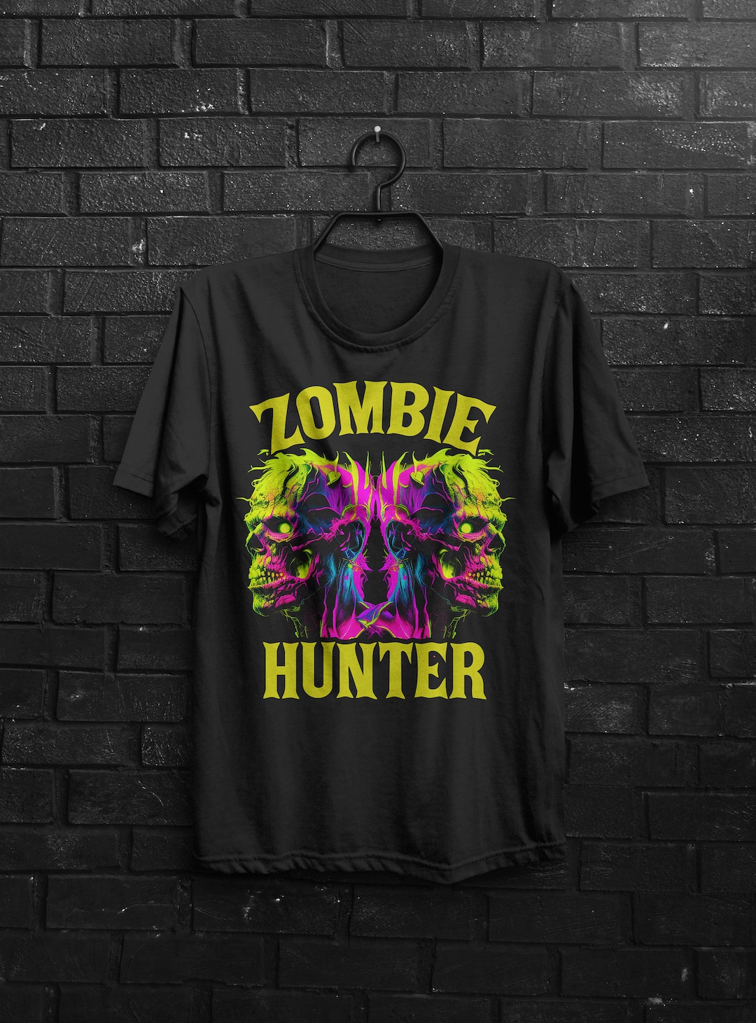 Zombie Hunter Neon Graphic Print the Undead Walkers Hunters - Etsy
