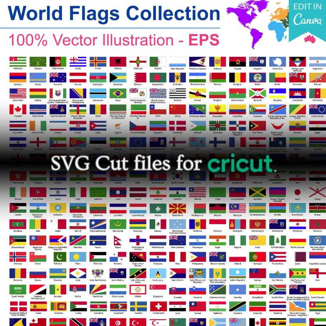 All Flags SVG Cut Files for Cricut, Canva Template, Instant Download ...