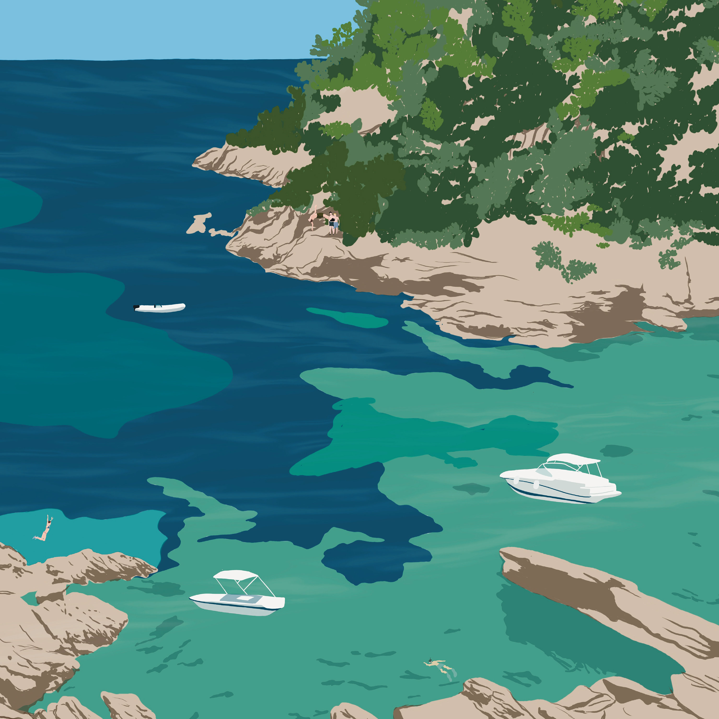 La Calanque, Cavalaire, A3, Affiche colorée, illustration, Provence ...