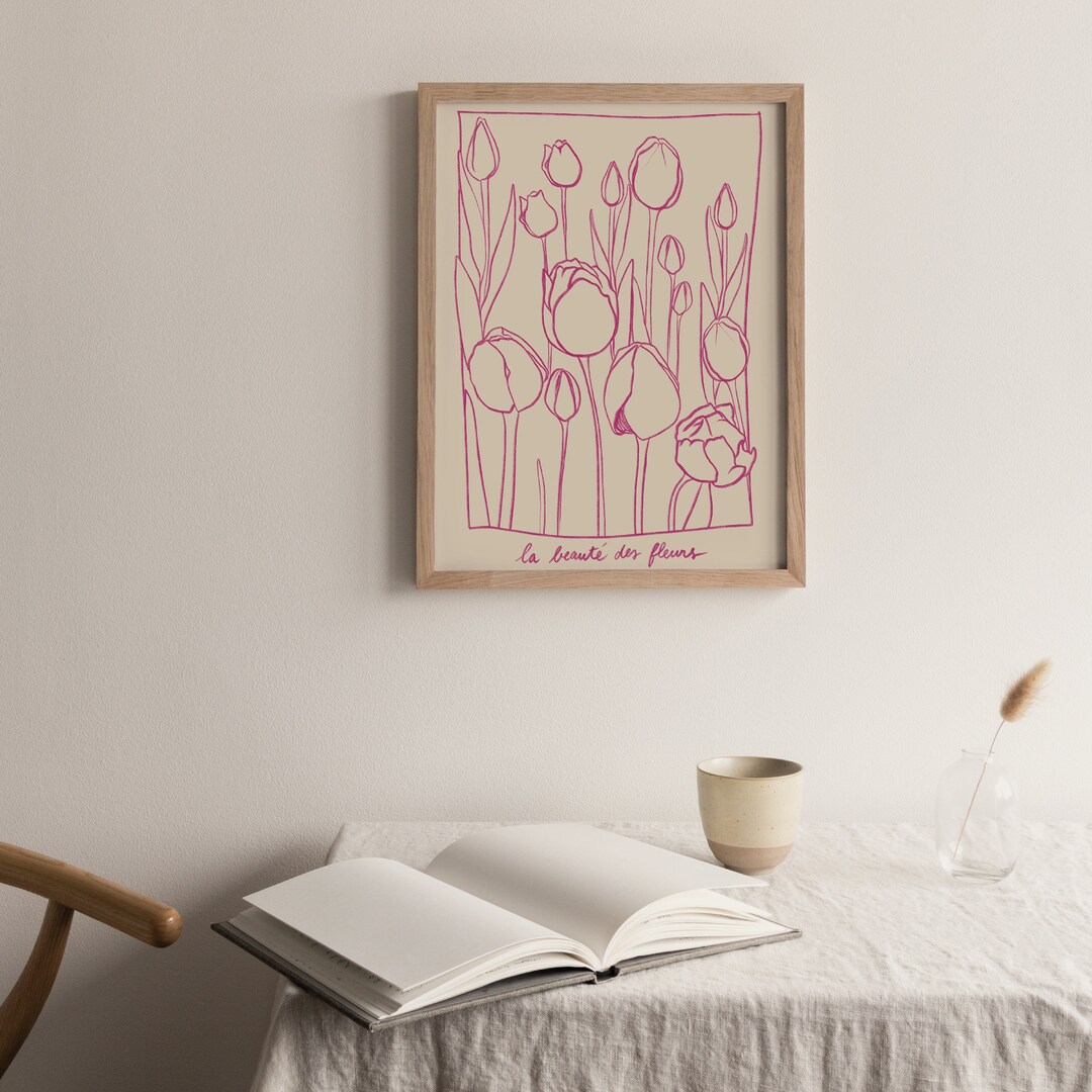 Flower Poster, Hand Drawn Poster, Tulip Poster, Dining Room Art ...
